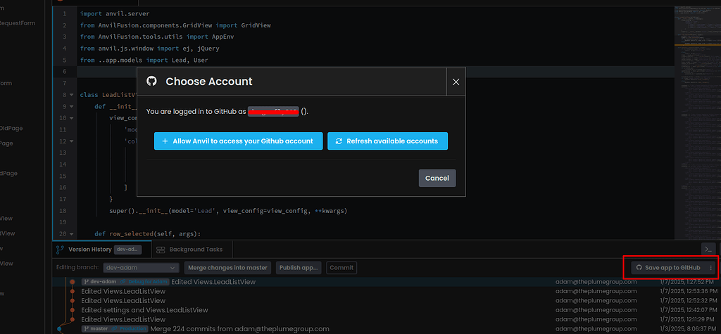 Save App to Github - Anvil Q&A - Anvil Community Forum