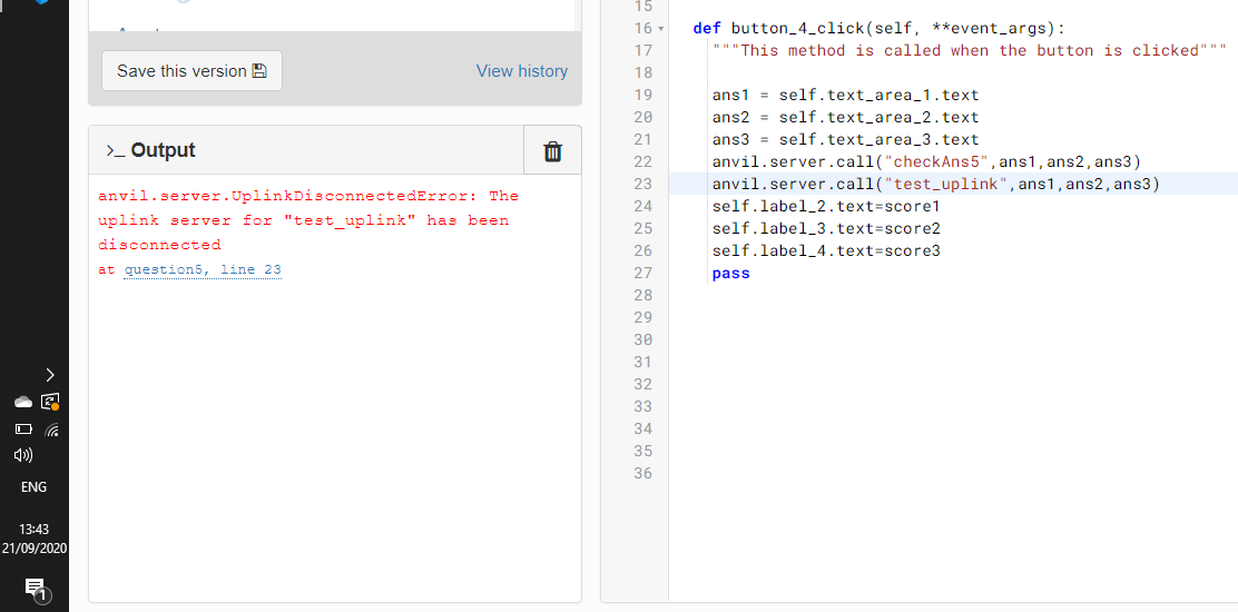 anvil.server.UplinkDisconnectedError - Anvil Q&A - Anvil Community Forum