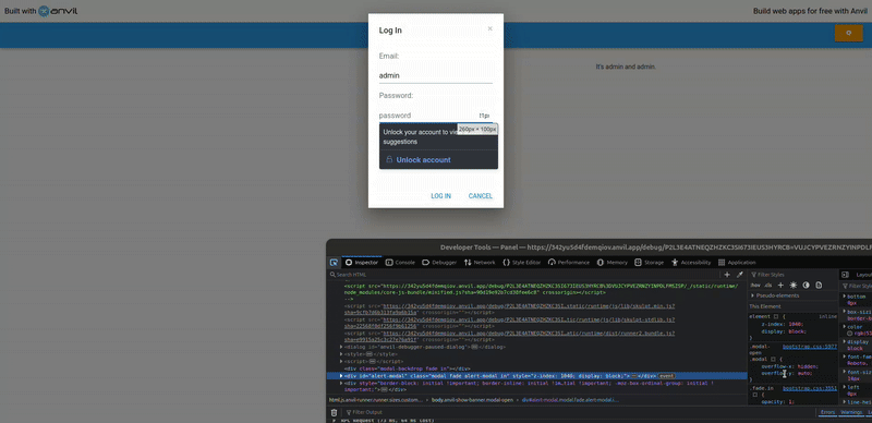 Login Form blocks modal interaction after pressing enter - Anvil Q&A ...